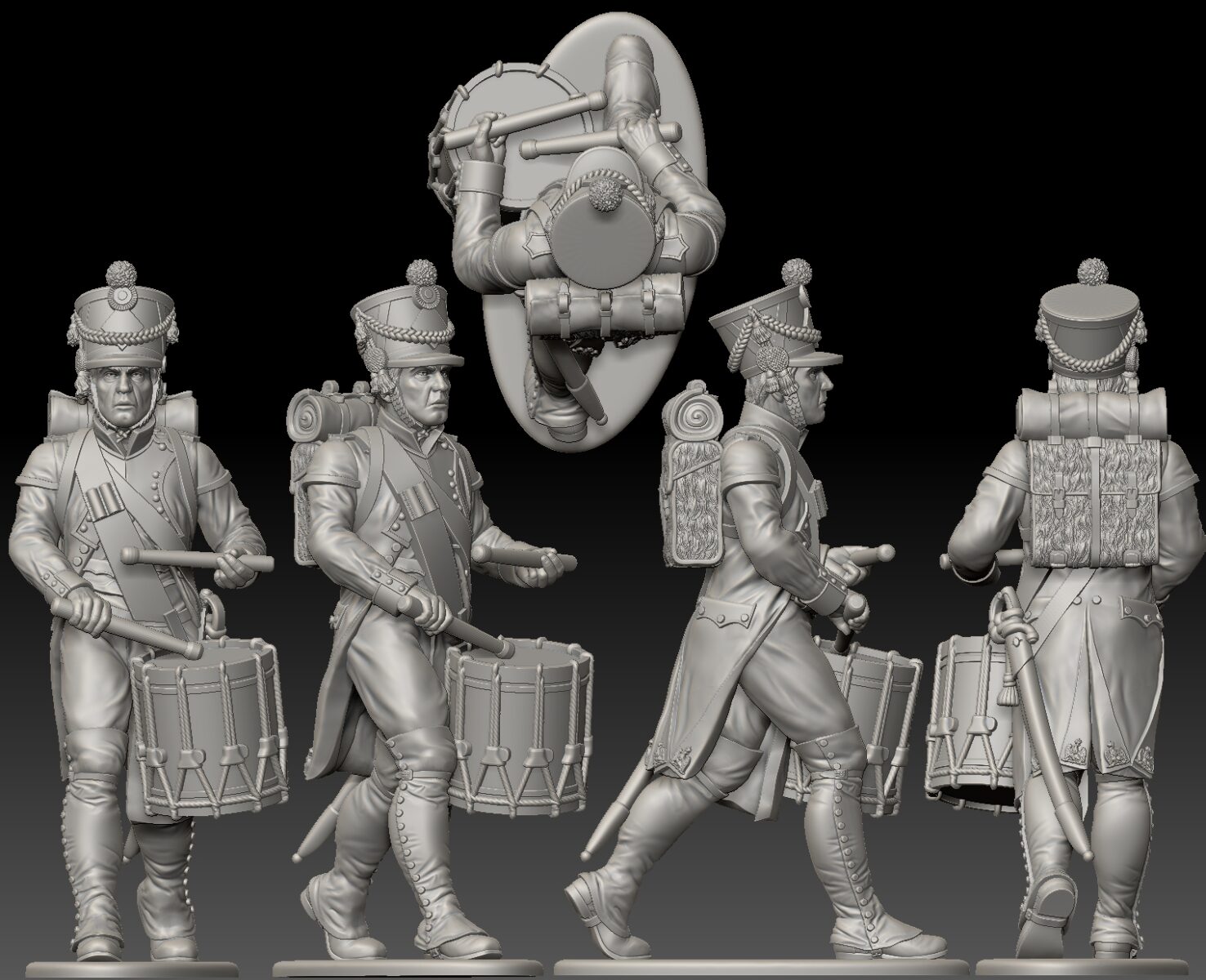 French drummer walking. 1809/12 campaigns, full dress uniform